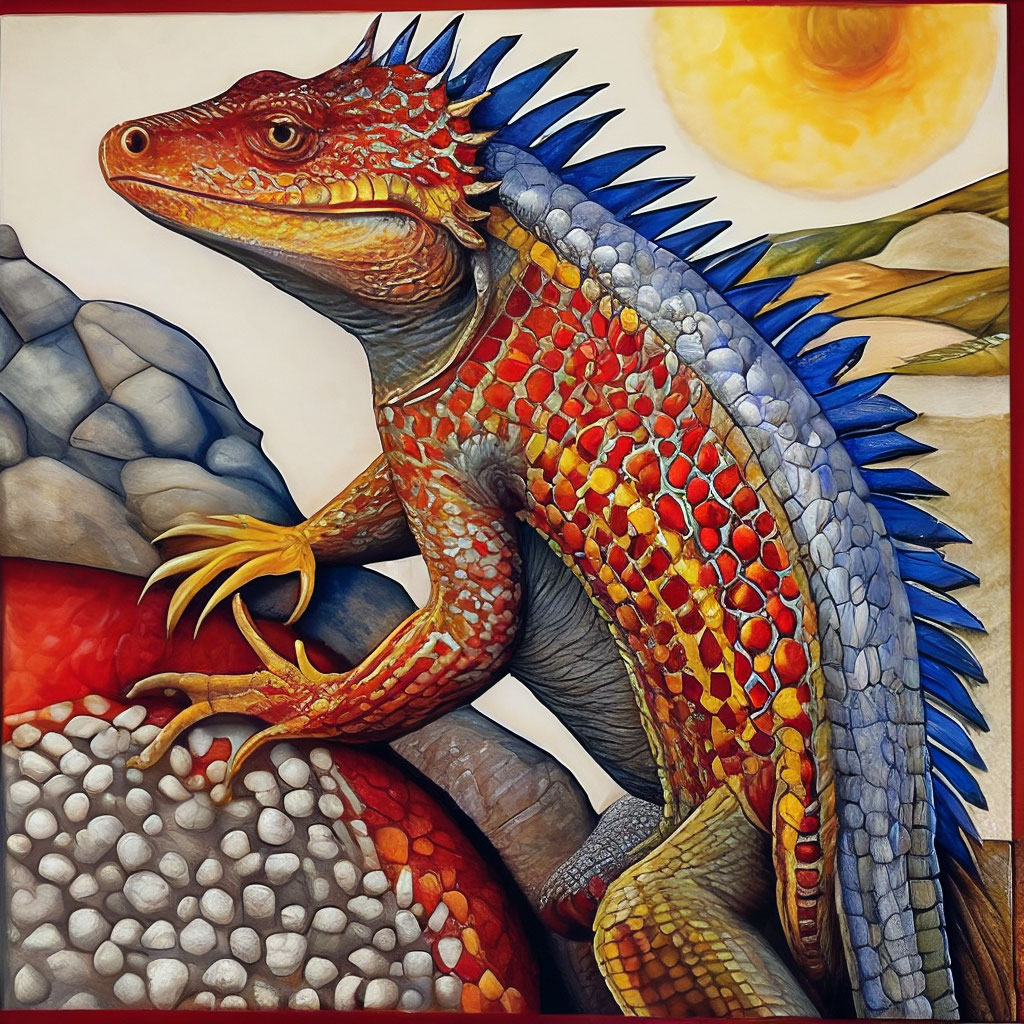 ". microscopic allegorical lizard in the landscape, square zoological ...