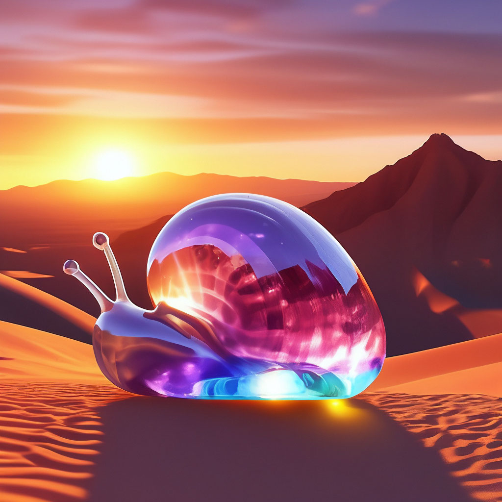 "Crystal snail made of tourmaline, sunset, sand mountains, vector ...