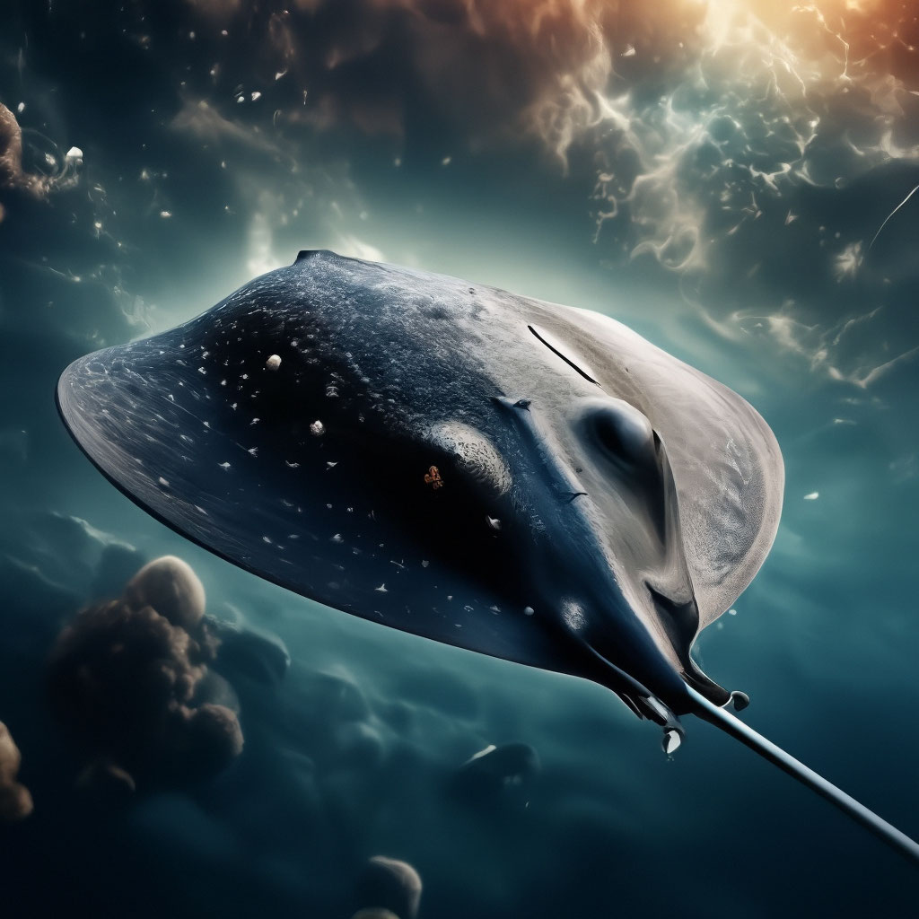 "Sea stingray crosses the solar system" — image created in Shedevrum