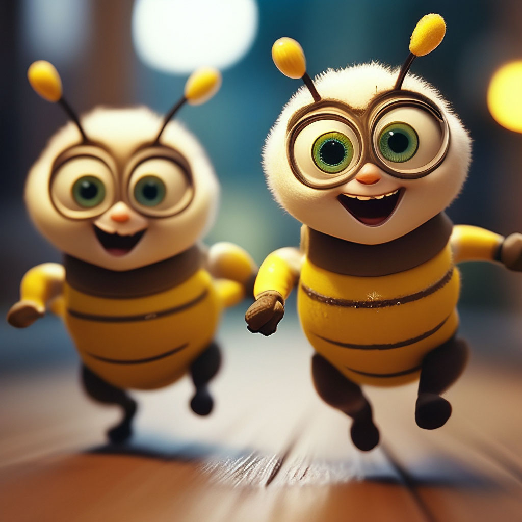 "Two funny bug-eyes, running after each other, laughing, joy, laughter ...
