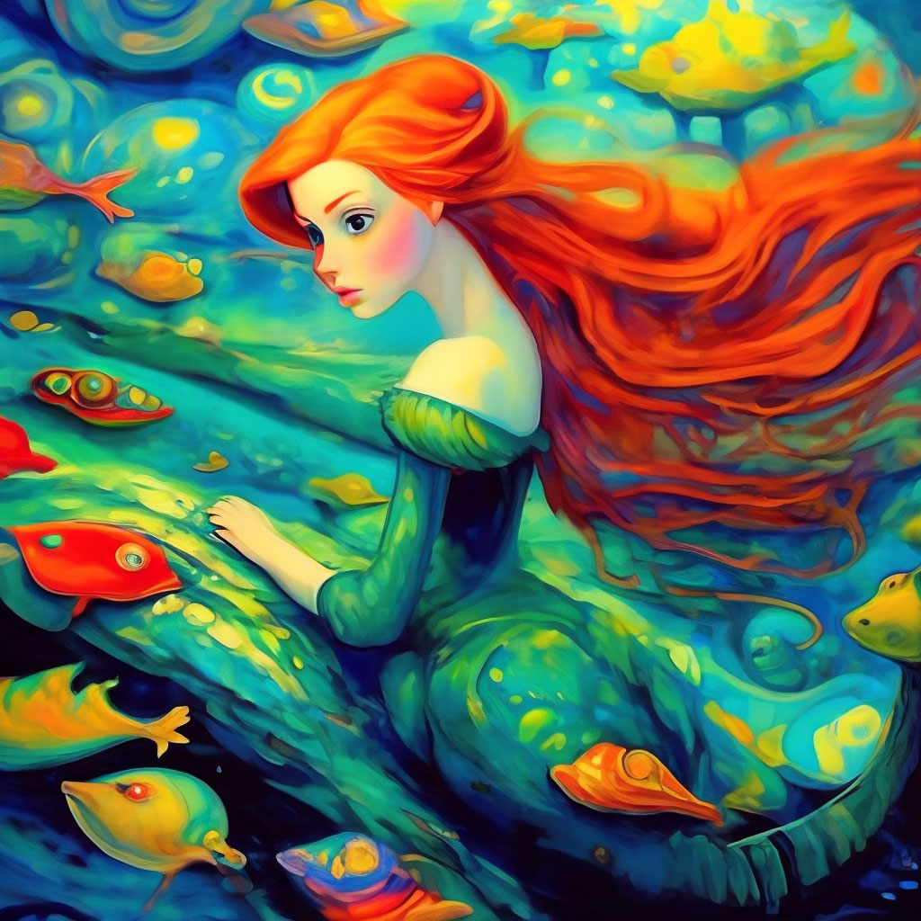 "The little Mermaid in the style of Burton and van Gogh" — image ...