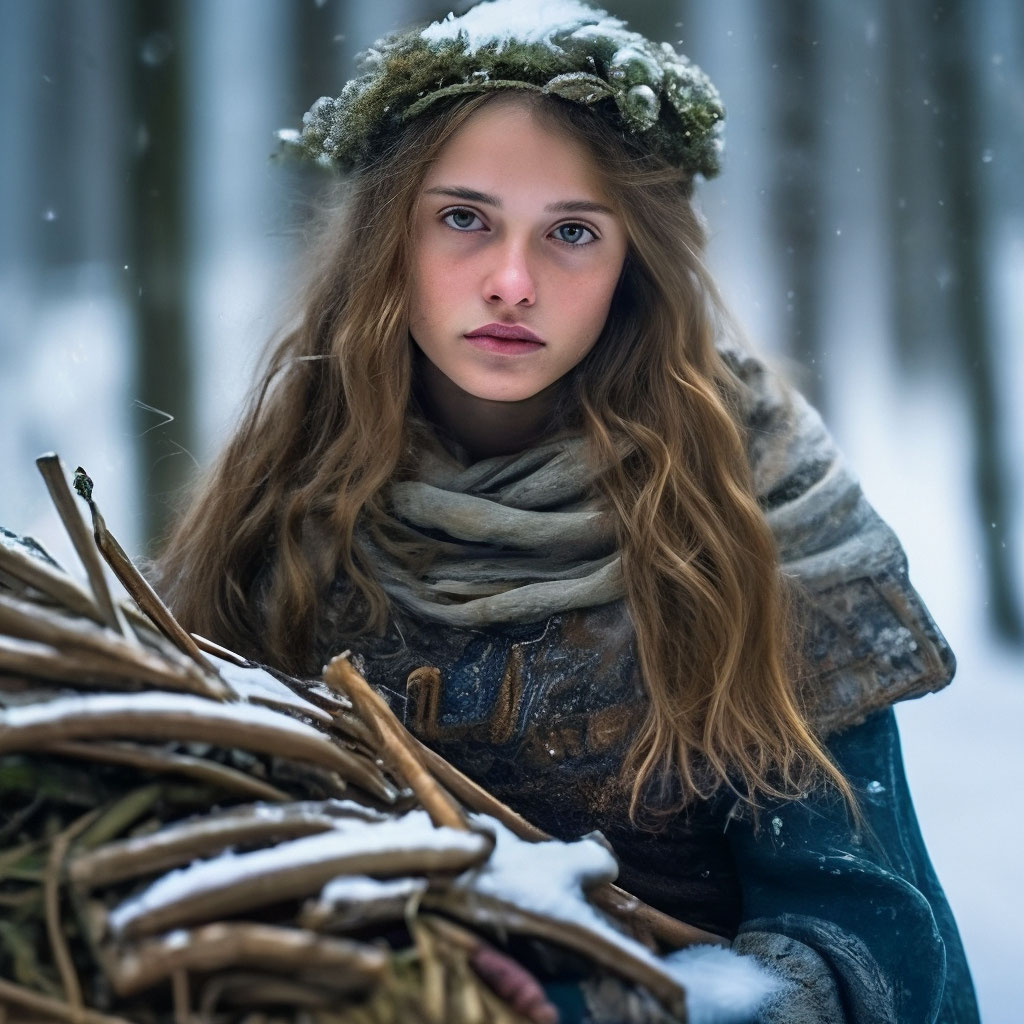 "Middle Ages. medieval beautiful tired commoner girl with a bundle of ...
