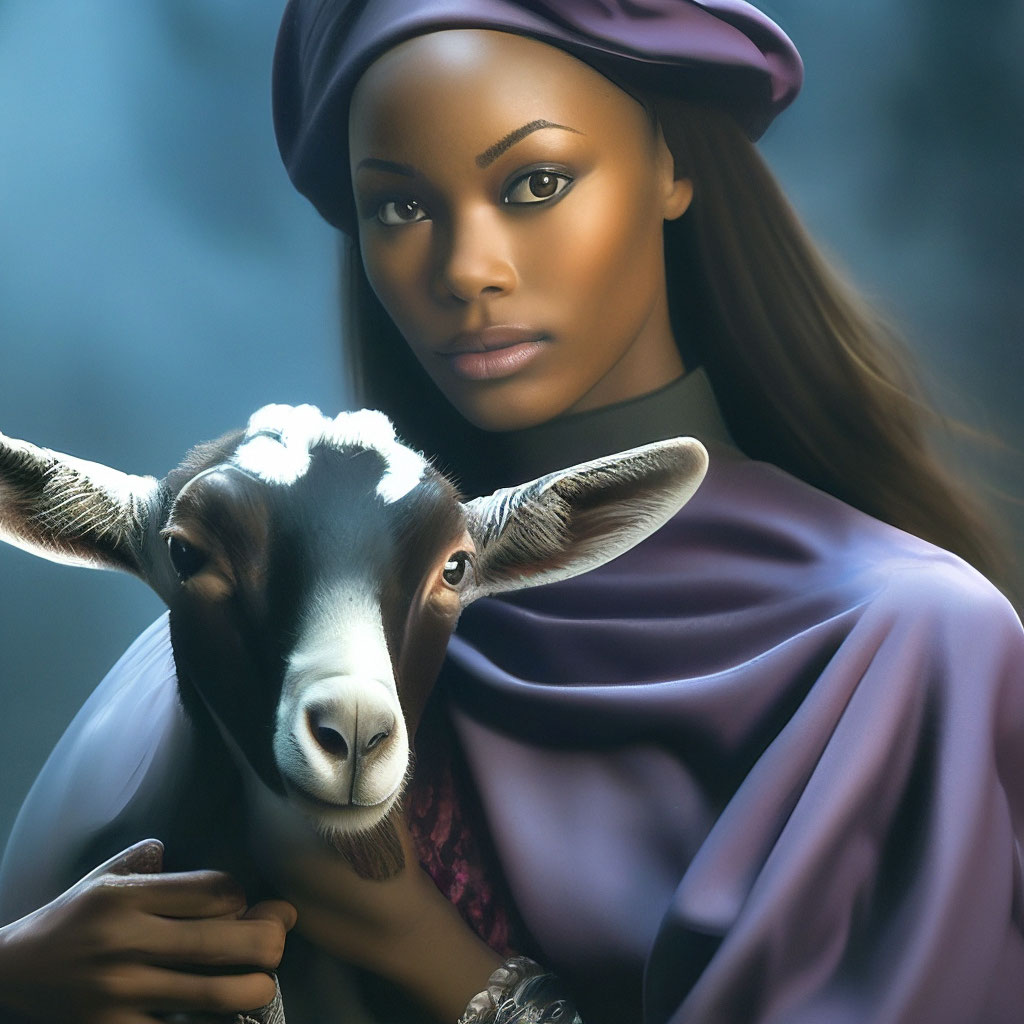"A beautiful athlete is engaged on a goat" — image created in Shedevrum