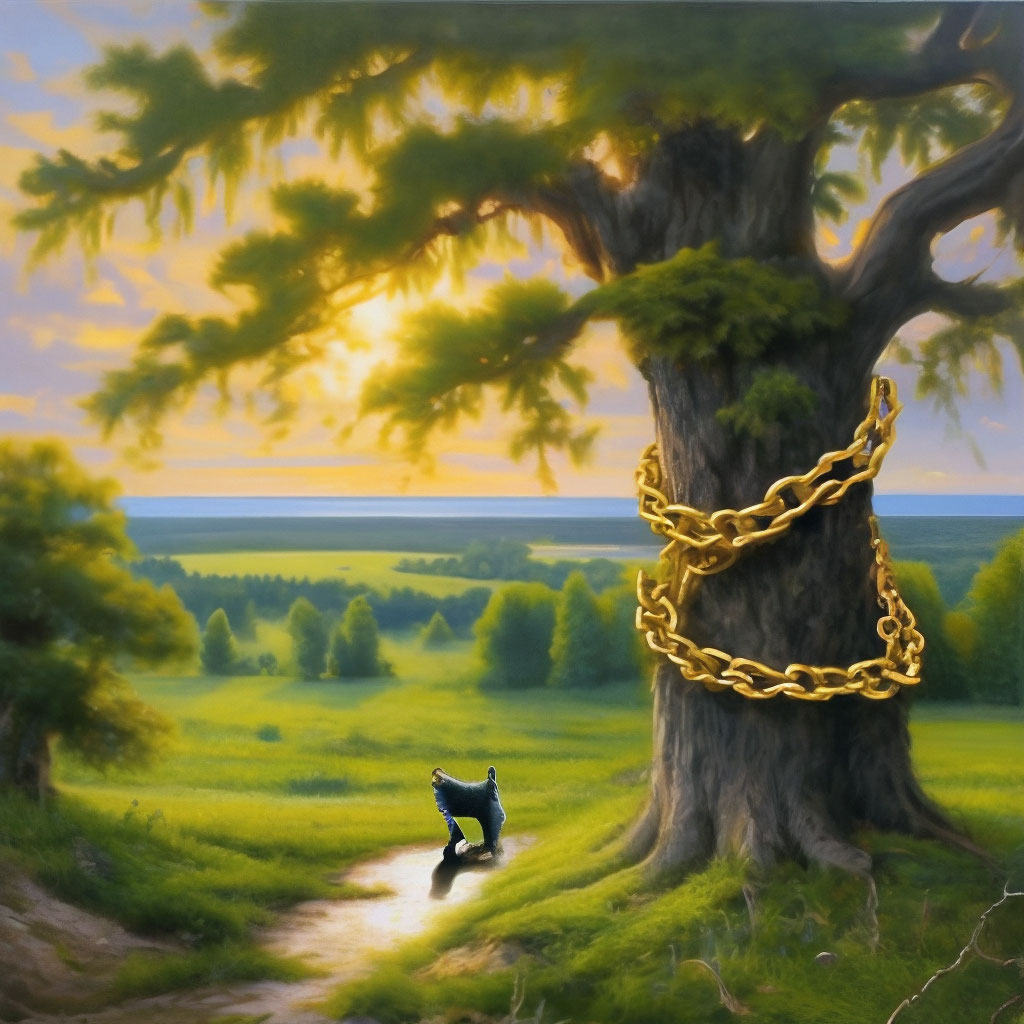 "The landscape near the Lukomorye is a green oak, a golden chain on the ...