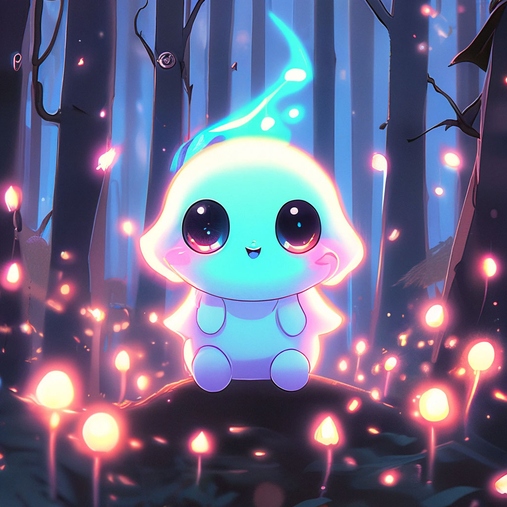 "Mimic ghost, minimalism, cute,cute, big eyes, anime realism,forest ...