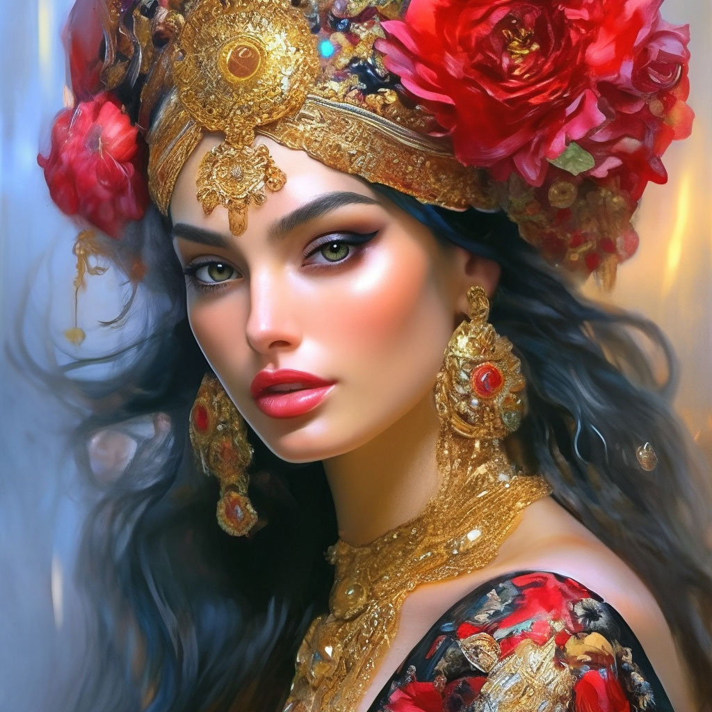 " Hyperrealism, diamond painting, Spanish beauty in a transparent red ...