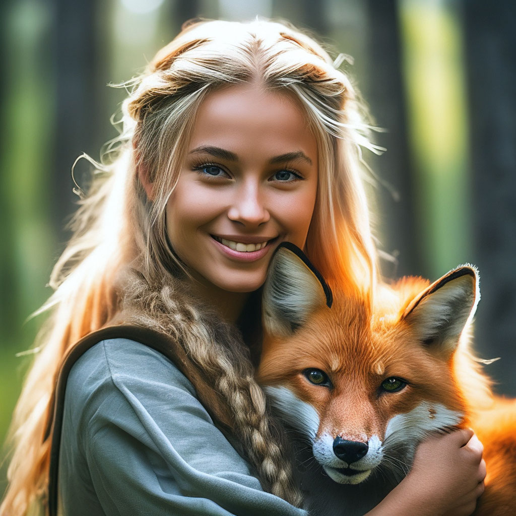 "Euro girl 20 years old, in the forest, small wrinkles on her face ...