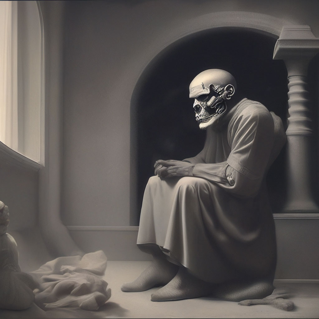 "Waiting for death is like" — image created in Shedevrum