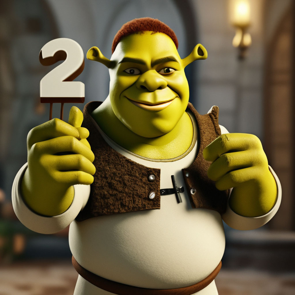 "Shrek holds the letter 2, beautiful, realistic, professional photo, 4k ...