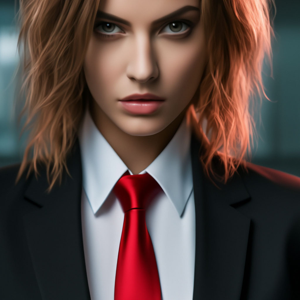 "Hitman female version strict black jacket, red tie, bloodyart detailed ...