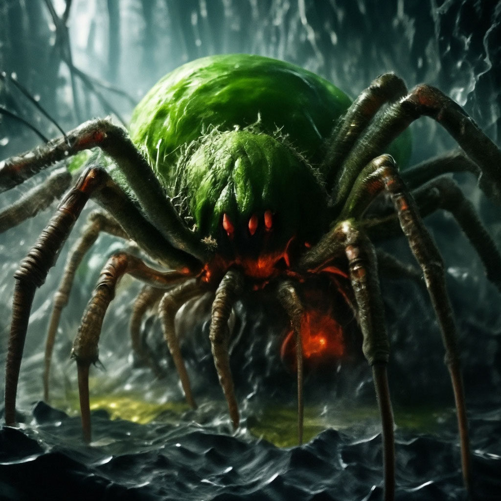 "Spider lair with cocoons Web green slime ,100k" — image created in ...