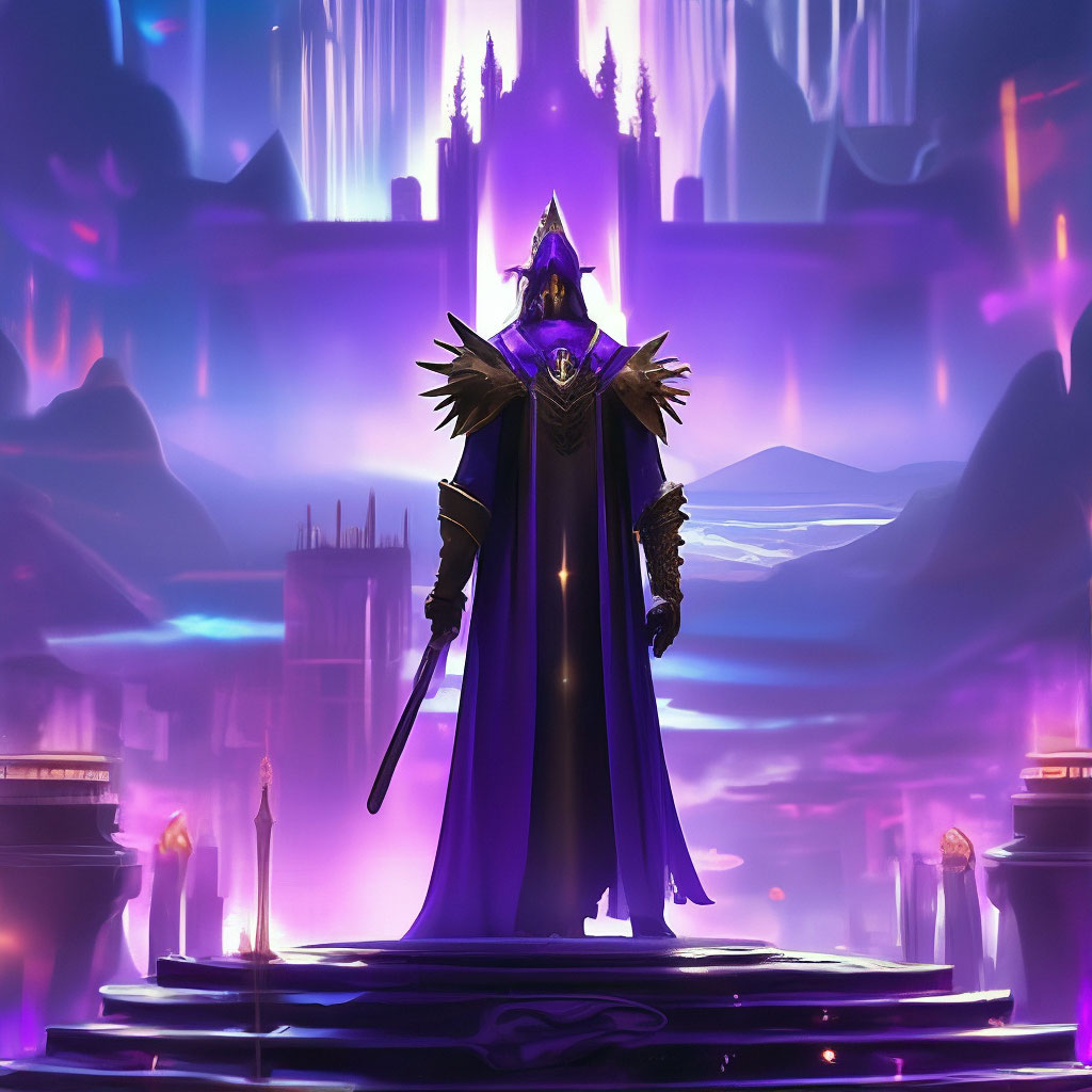 "The fabulous king in purple shades stands over his amazing kingdom ...