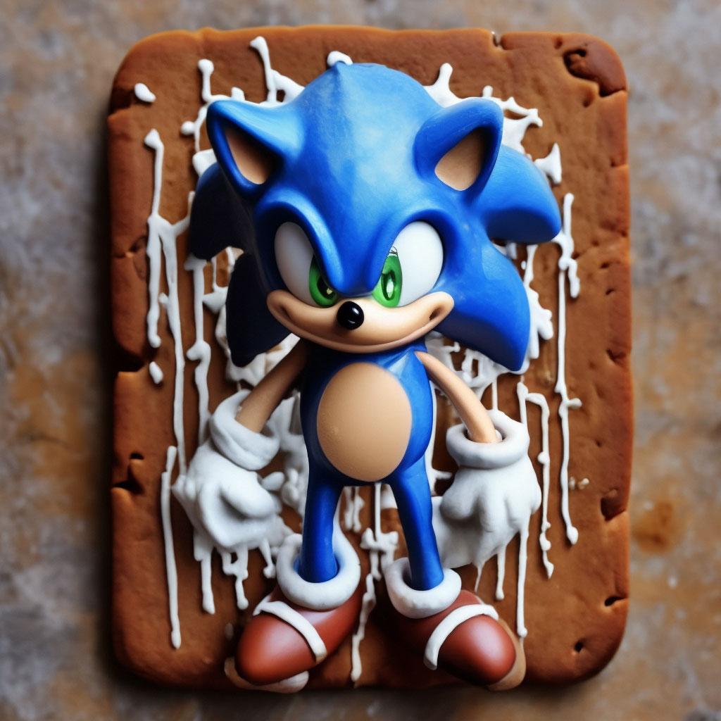 "Cartoon, creep Sonic is drawn on a gingerbread" — image created in ...