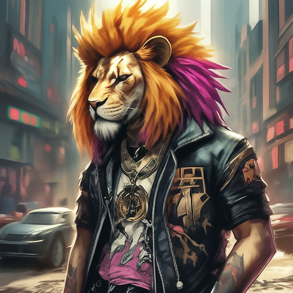 "The lion beast, in the image of a punk" — image created in Shedevrum