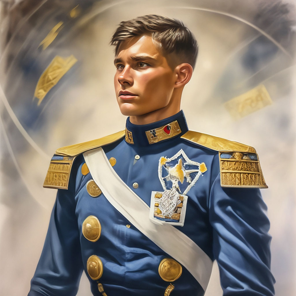 "A young lieutenant of the space forces, a scarred face, a proud ...
