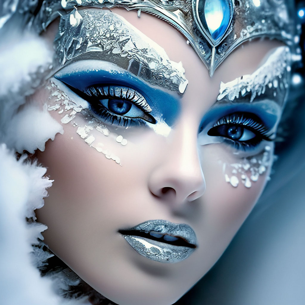 "Close-up of the snow queen's face,professional makeup,refined facial ...