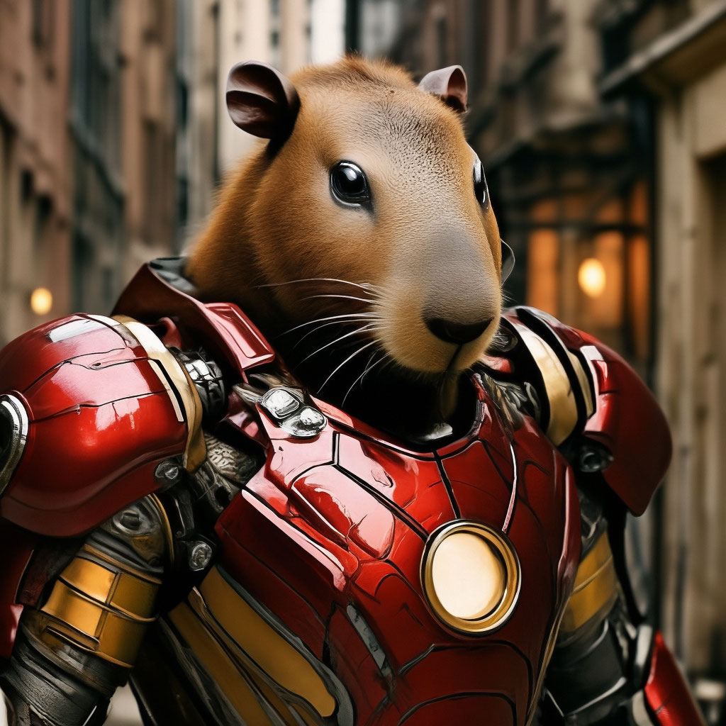 "Capybara, iron man, the middle ages, spider-man" — image created in ...