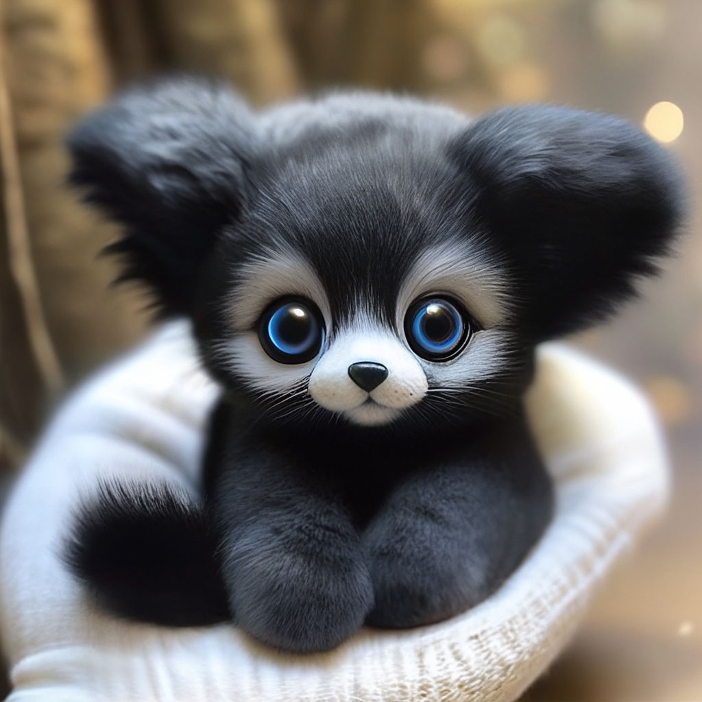 "Fluffy little animal with huge light eyes: black: cute to the point of ...