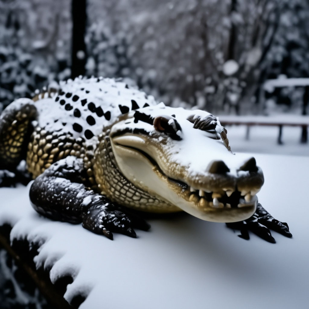 "Crocodile with snow" — image created in Shedevrum