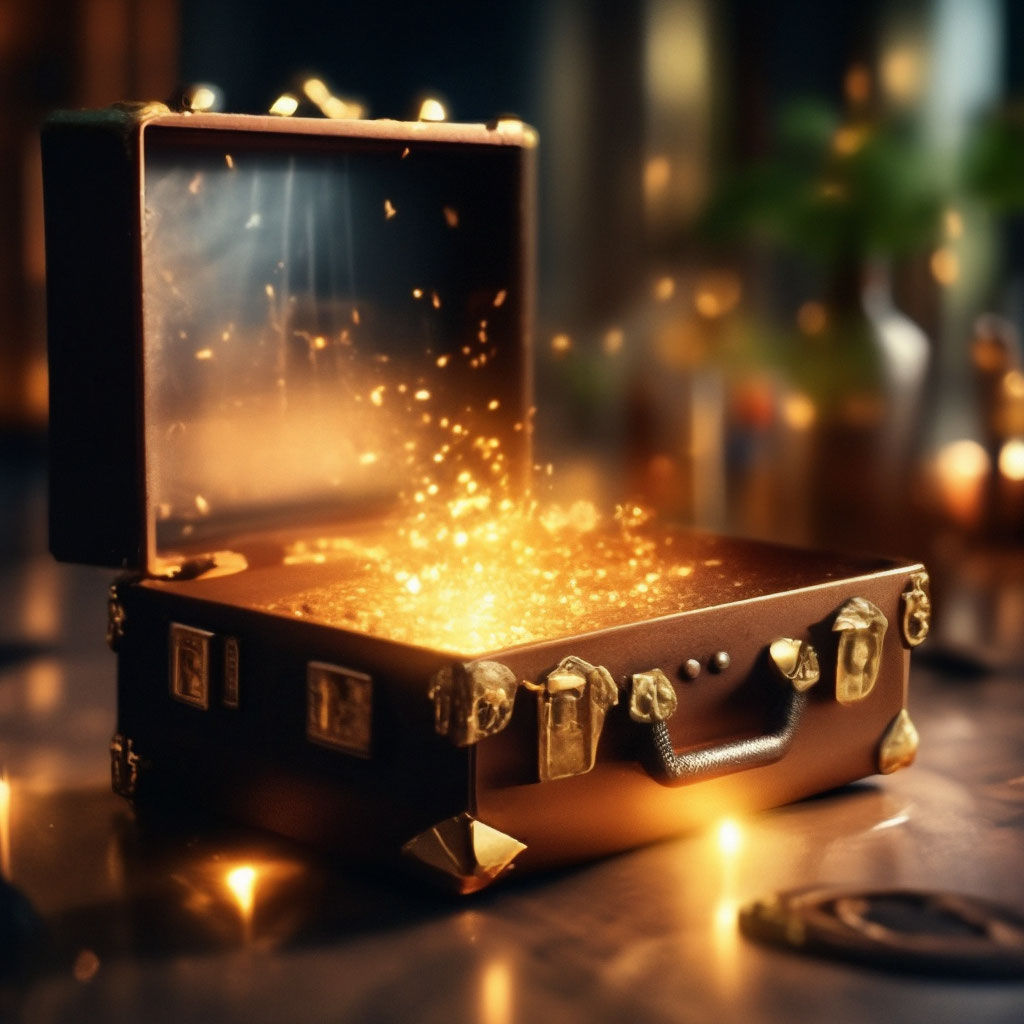 "Suitcase of magical wonders, magic, sparks, professional photo ...