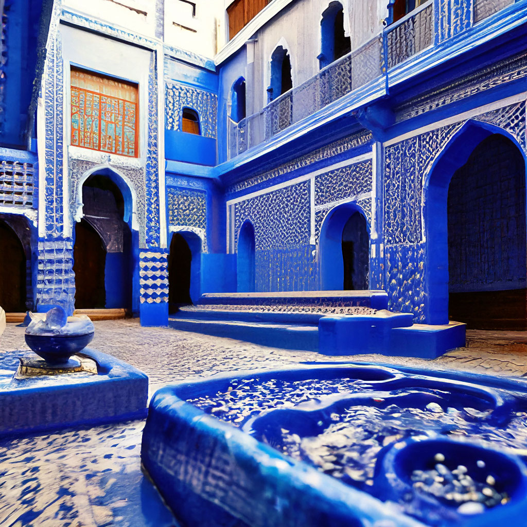 "Ink ink watercolor,Marrakech,Moroccan sapphire blue,layered realism ...