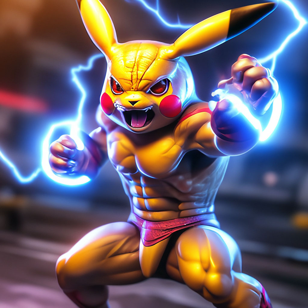 "Pikachu in the style of mortal kombat, brutal, with a press and a ...