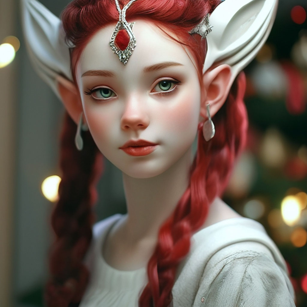 "Waist-high photos, beautiful Christmas elven girl with hair gathered ...