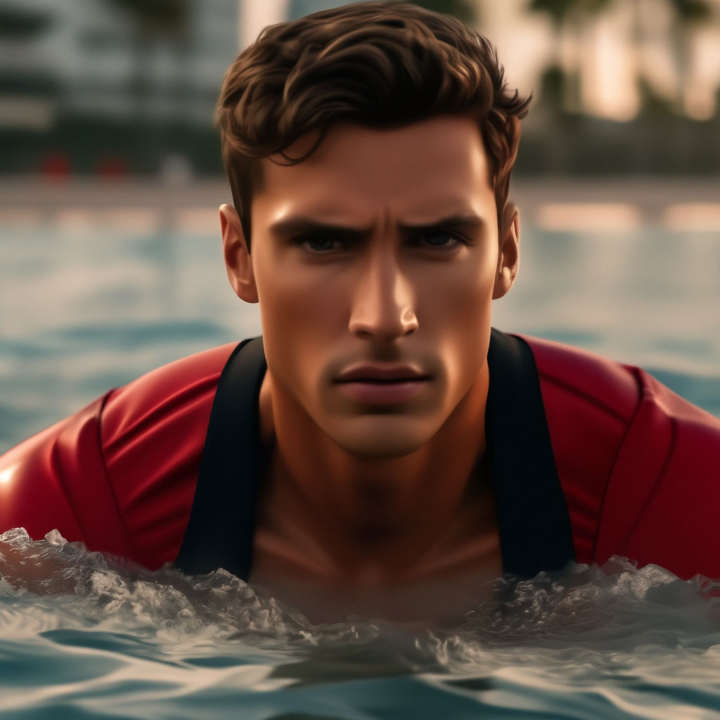 "A handsome man from a lifeguard saves a man, realism" — image created ...