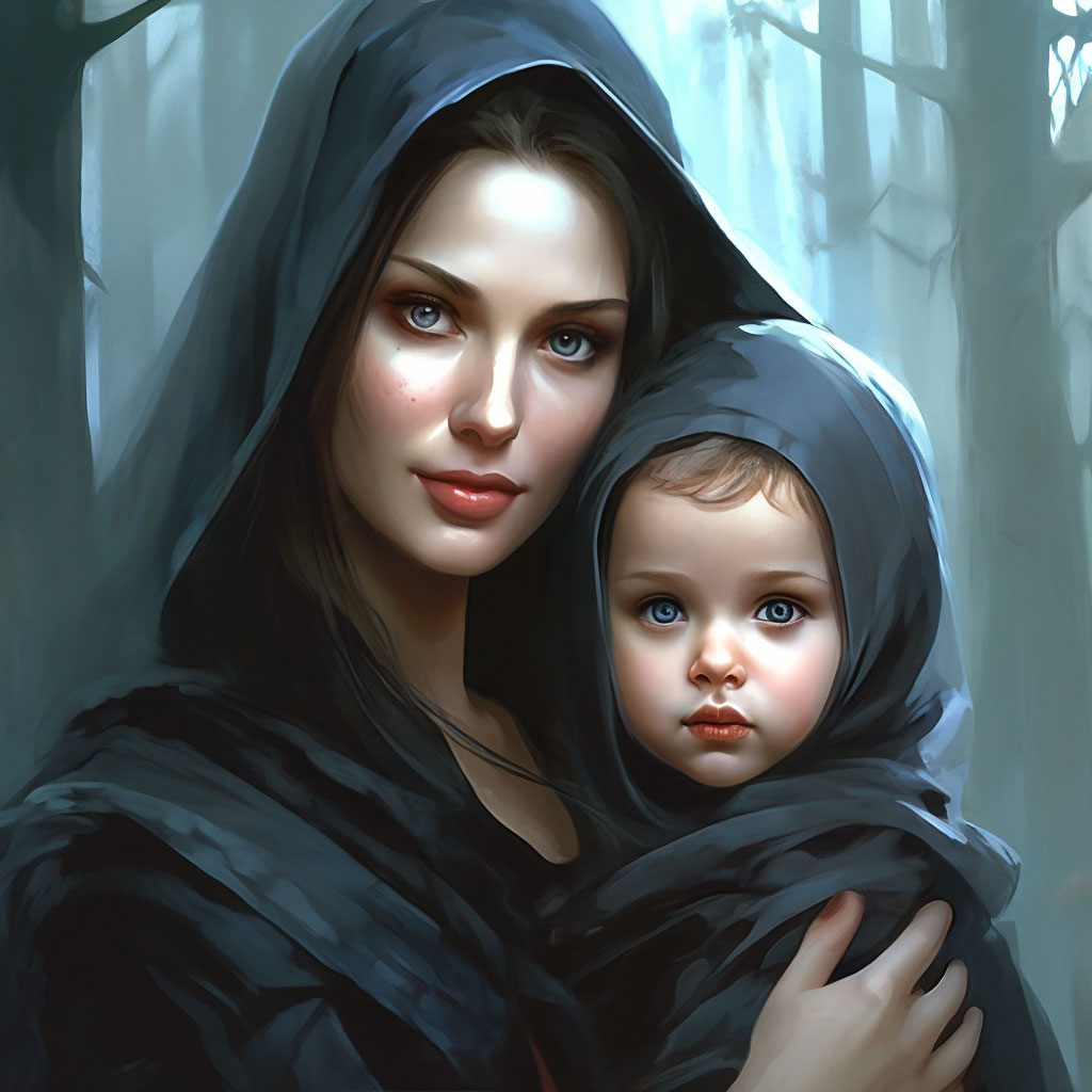 "Vector graphics, realistic with very beautiful eyes, a mother woman ...