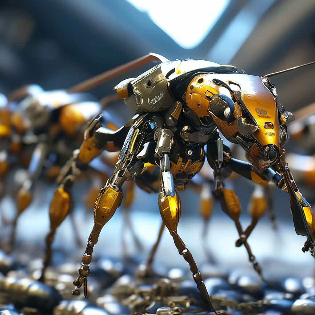 "Legion of combat armored steel cyborg bipedal ants, hyperdetalization ...