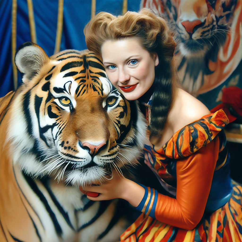 "Tiger tamer woman, circus" — image created in Shedevrum