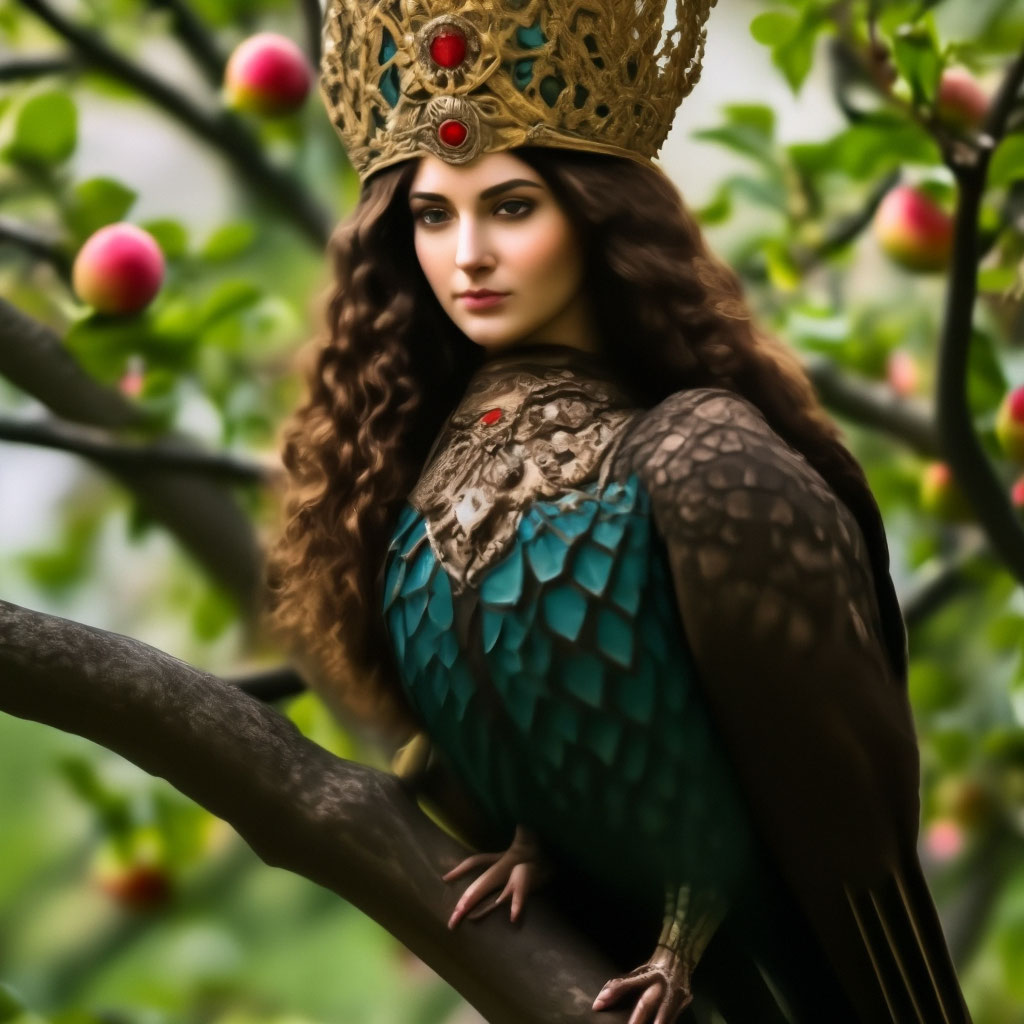 "Sirin is an anthropomorphic beautiful female bird with a crown, with a ...