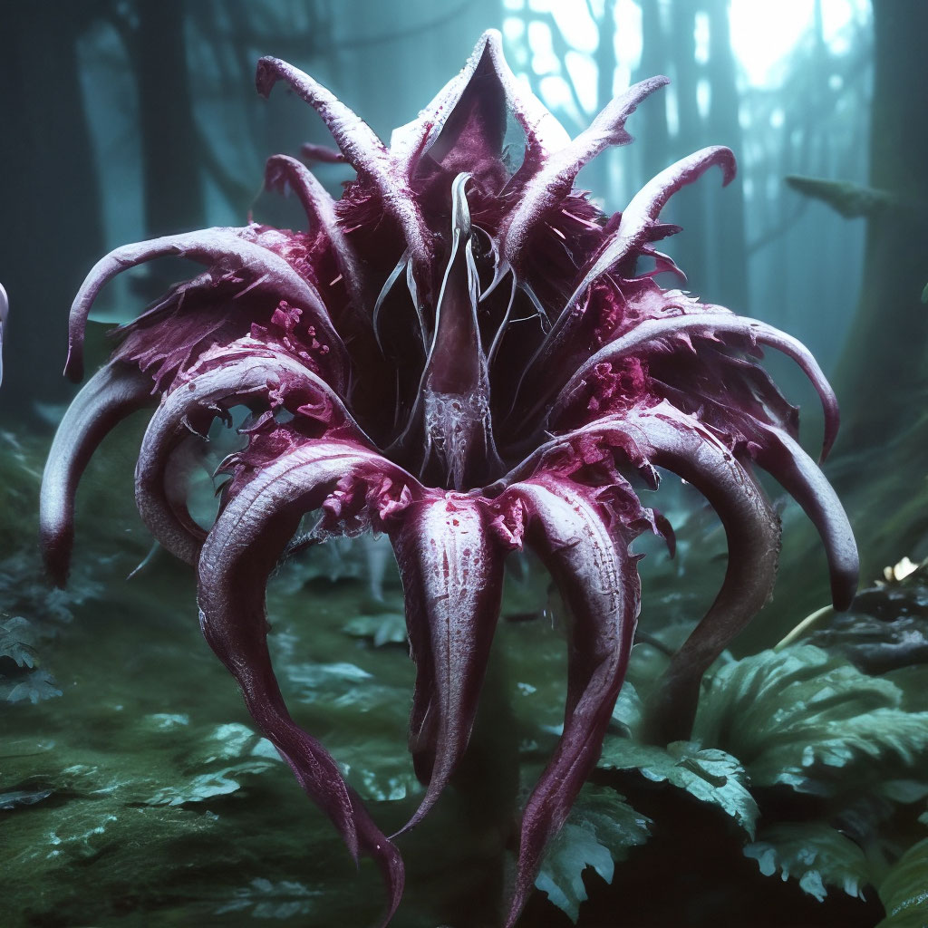 "Mythical predatory flower nicodemus, horror, gloomy atmosphere, super ...