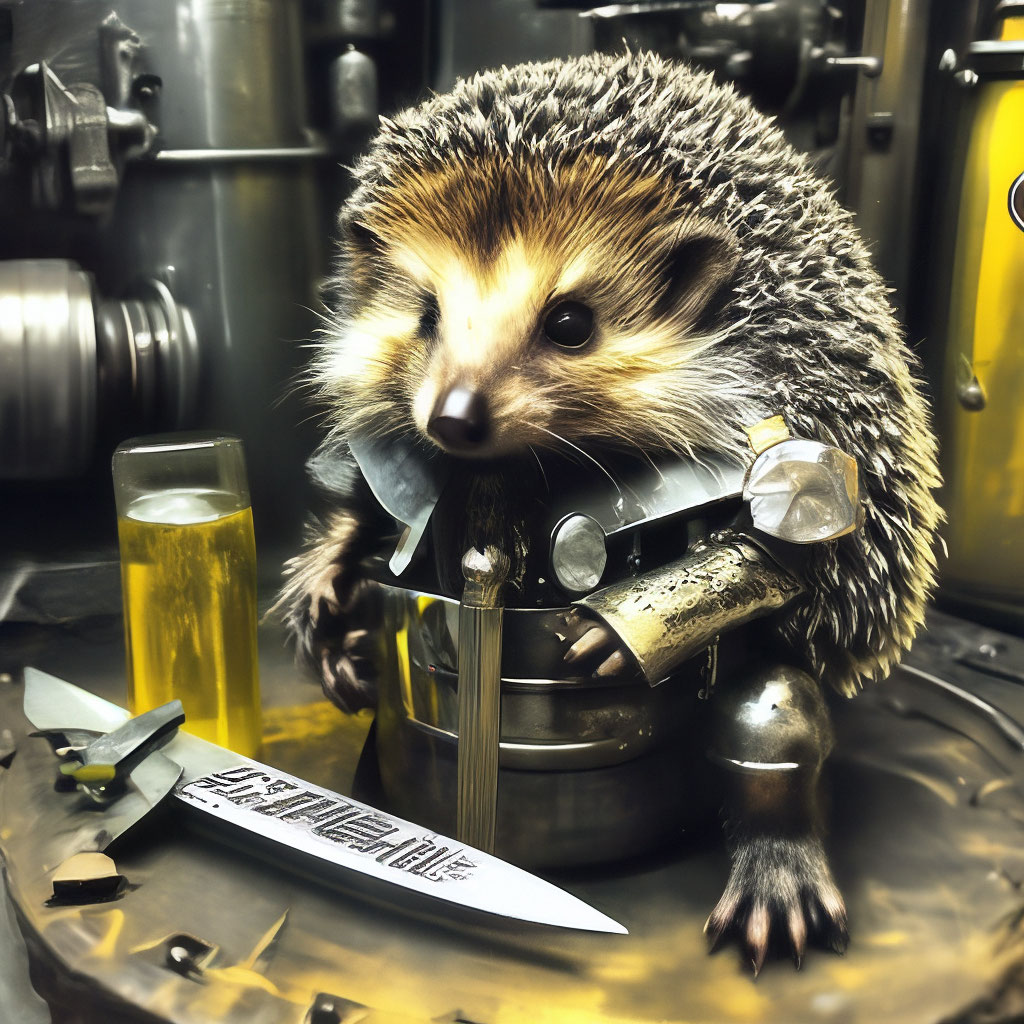 "Hedgehog drunk with a knife" — image created in Shedevrum