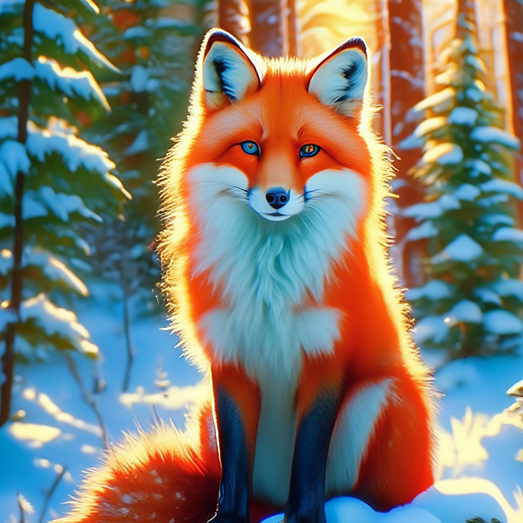 "Very beautiful, cute, fluffy, bright, red fox, with blue eyes, sitting ...