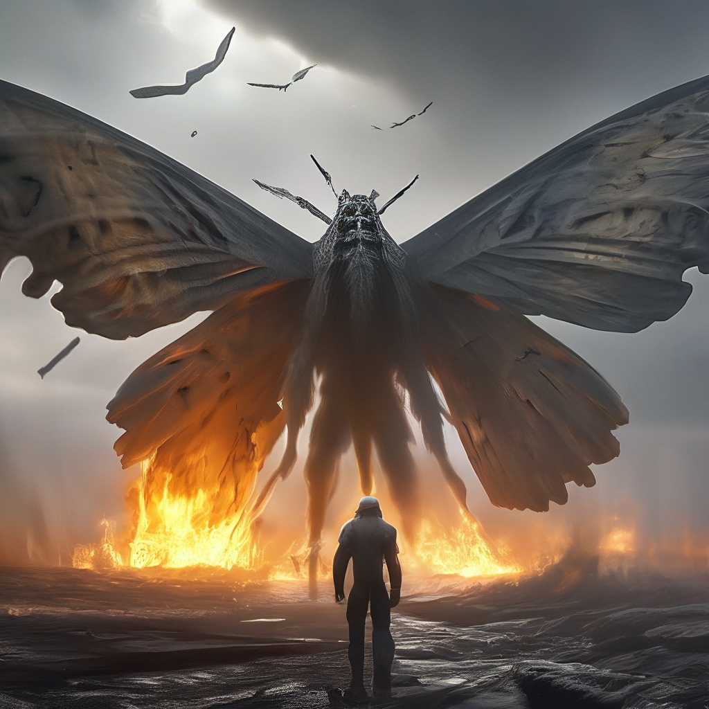 "Moth man, mysticism, hyperdetally" — image created in Shedevrum