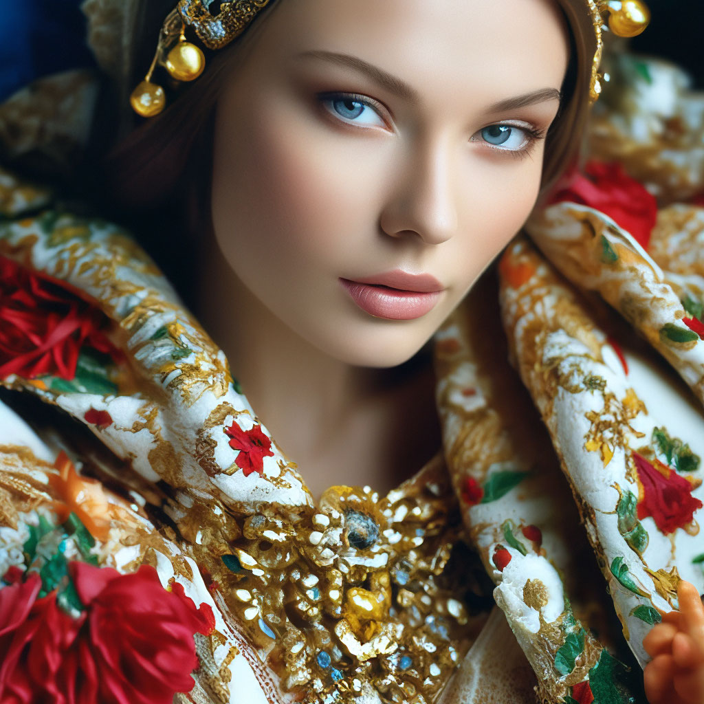 "Floral composition, with interweaving of Russian motifs, silk,linen ...