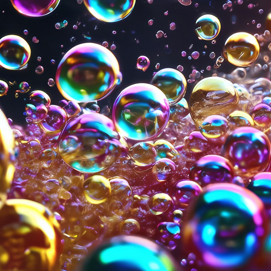 "Colored soap bubbles, lots of bubbles, they fly, spin, professional ...