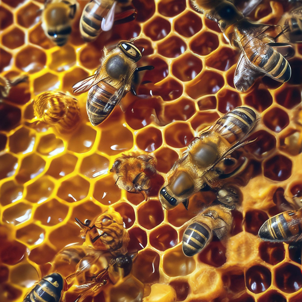 "Honey, bees, honeycombs, high detail, high resolution, realistic ...