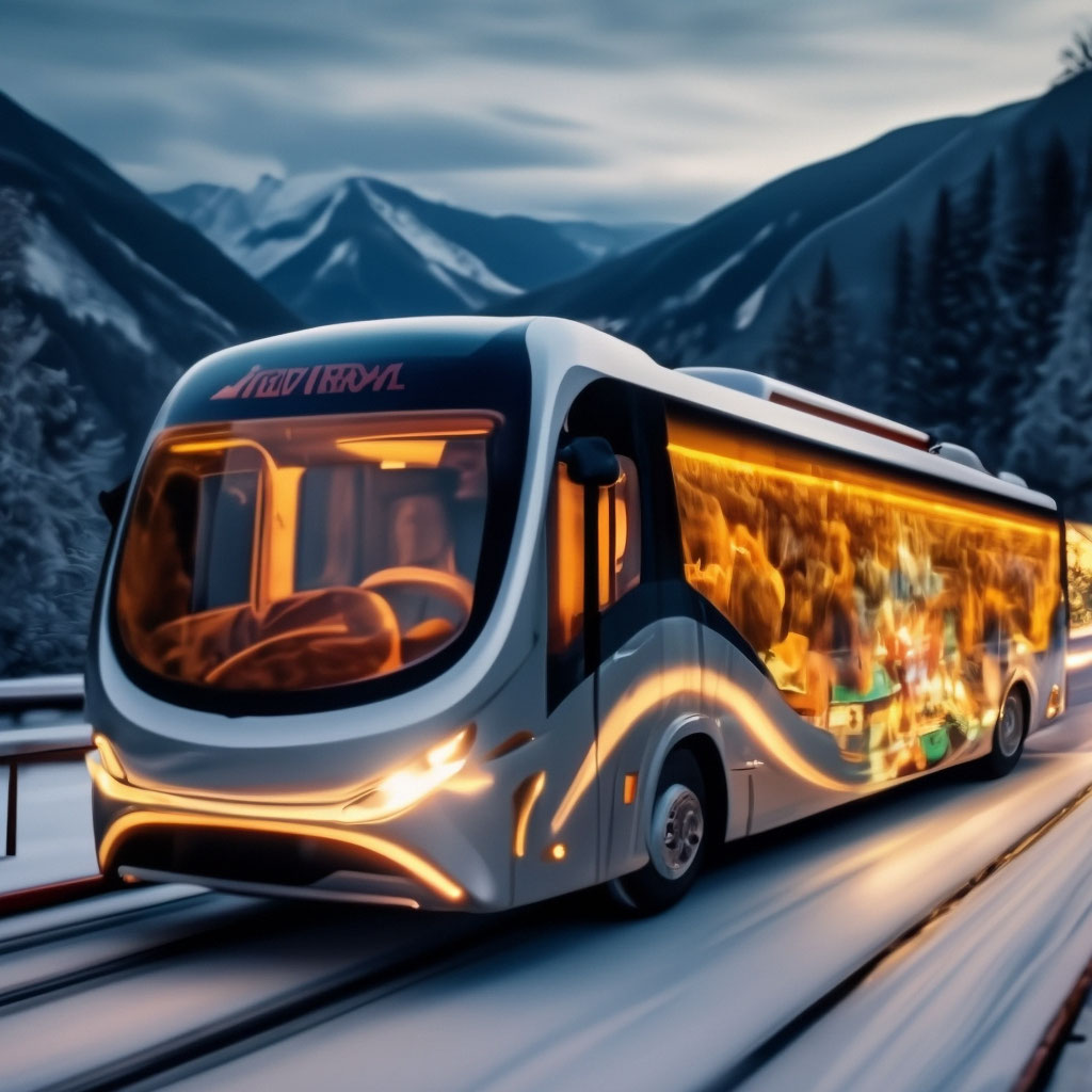 "A large intercity New Year's fairytale bus from the future decorated ...