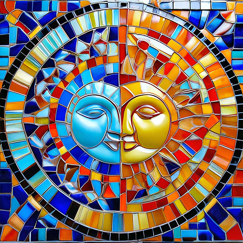 "Glass mosaic in the form of the sun and moon, sophisticated technique ...