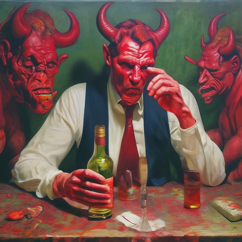 "An alcoholic imagines devils" — image created in Shedevrum