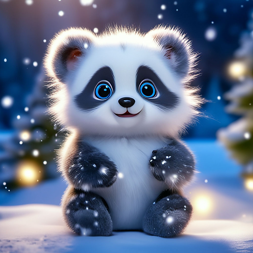 "Little panda fluffy mountain ash panda, big eyes, detailed fur, long ...