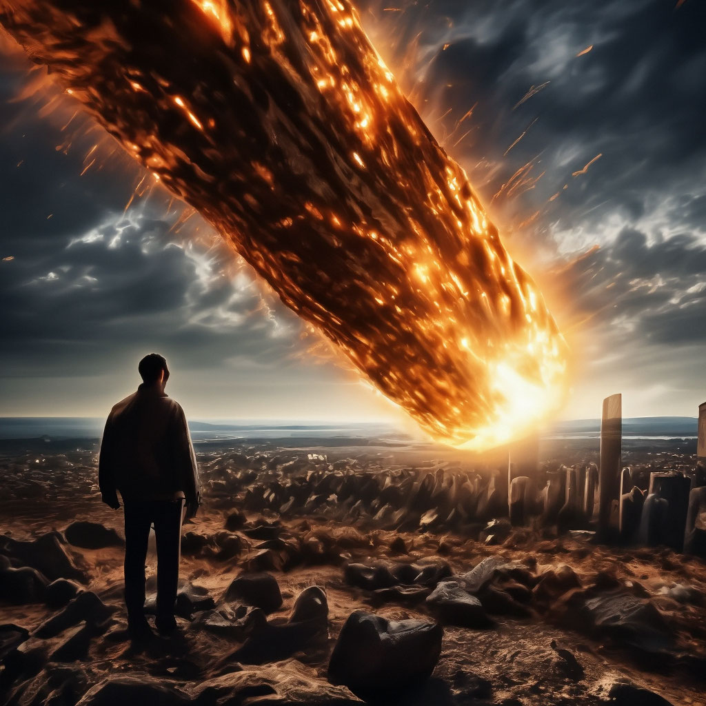 "Leave a comment. Any A man watches a huge meteorite falling to earth ...
