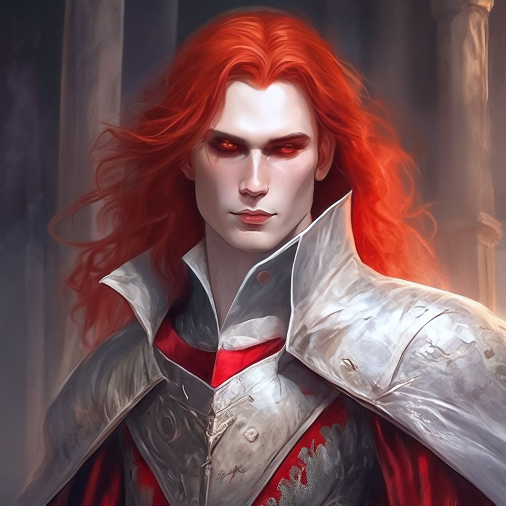 "Fantasy early medieval noble vampire very pale skin red hair and ...