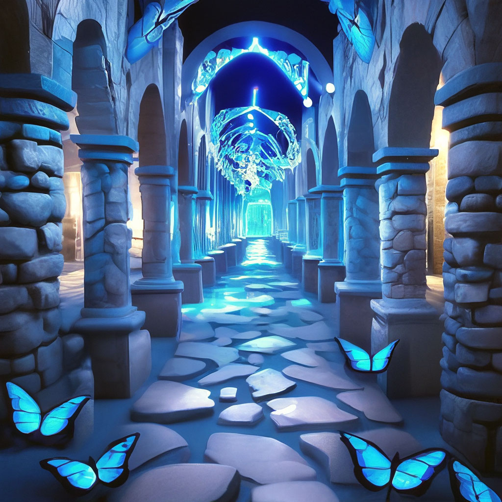 "A mysterious stone maze with arches to other worlds, a moonlit night ...