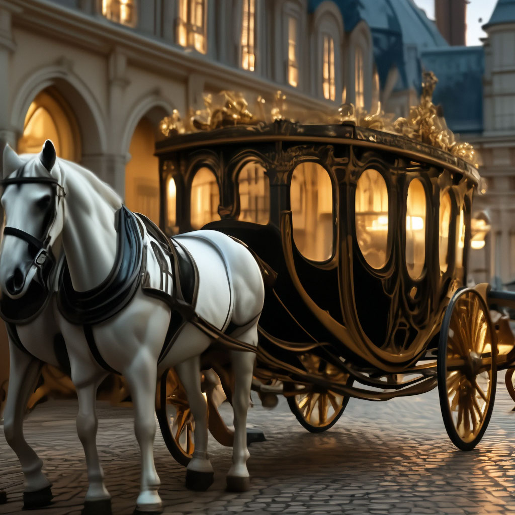 "A carriage for Cinderella horse-drawn, coachman, background palace ...