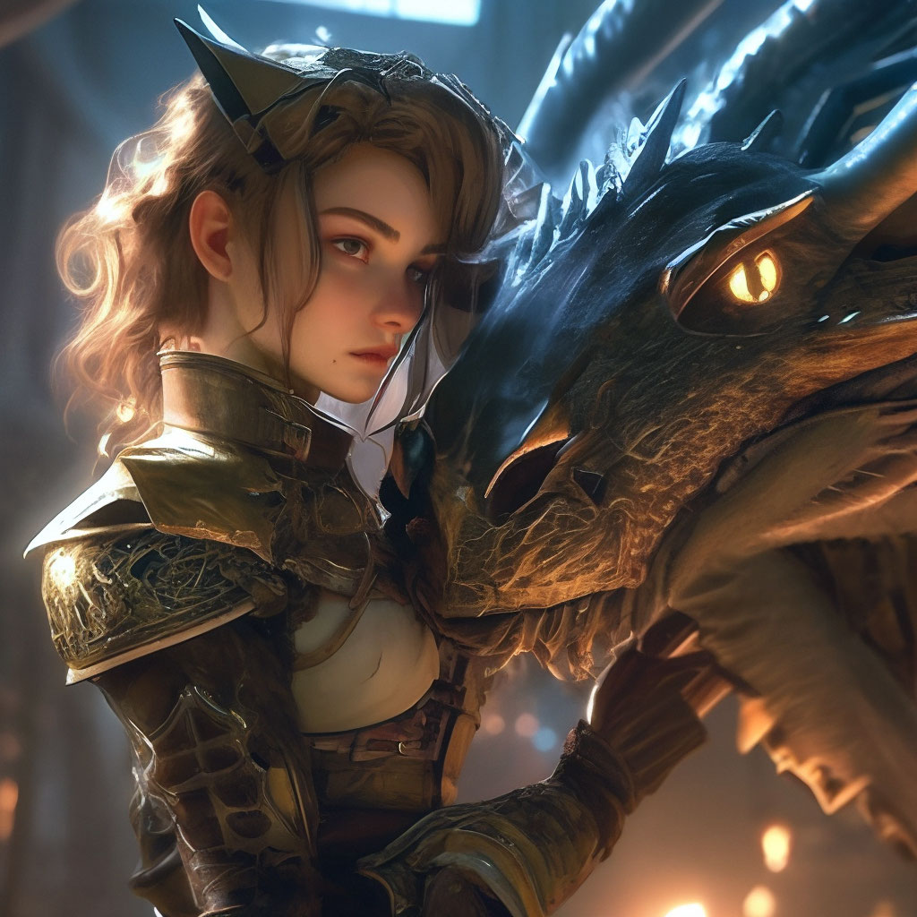 "The girl and the dragon" — image created in Shedevrum