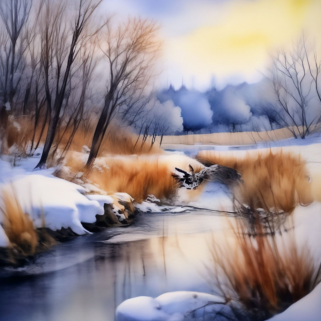 "Winter landscape watercolor" — image created in Shedevrum