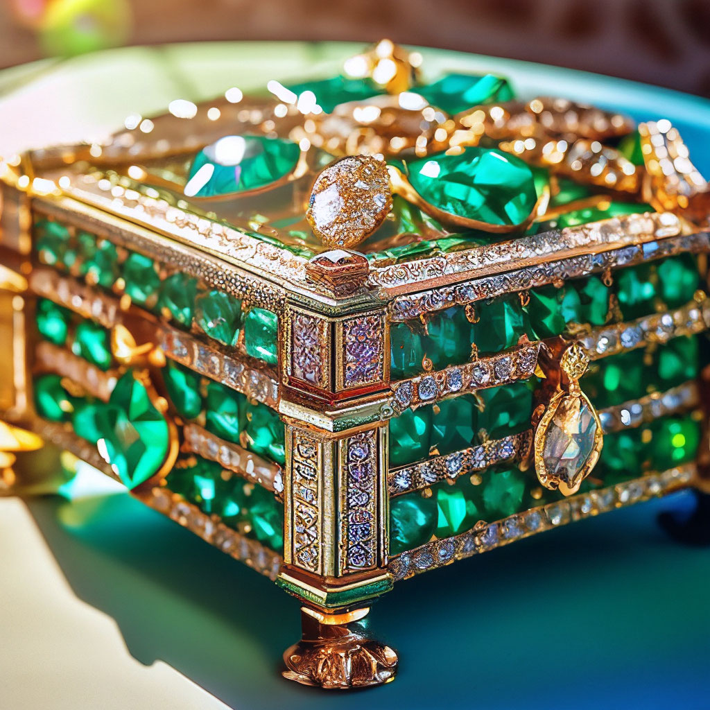 "Jewelry box inlaid with jewels, diamonds, emeralds, diamonds on a ...